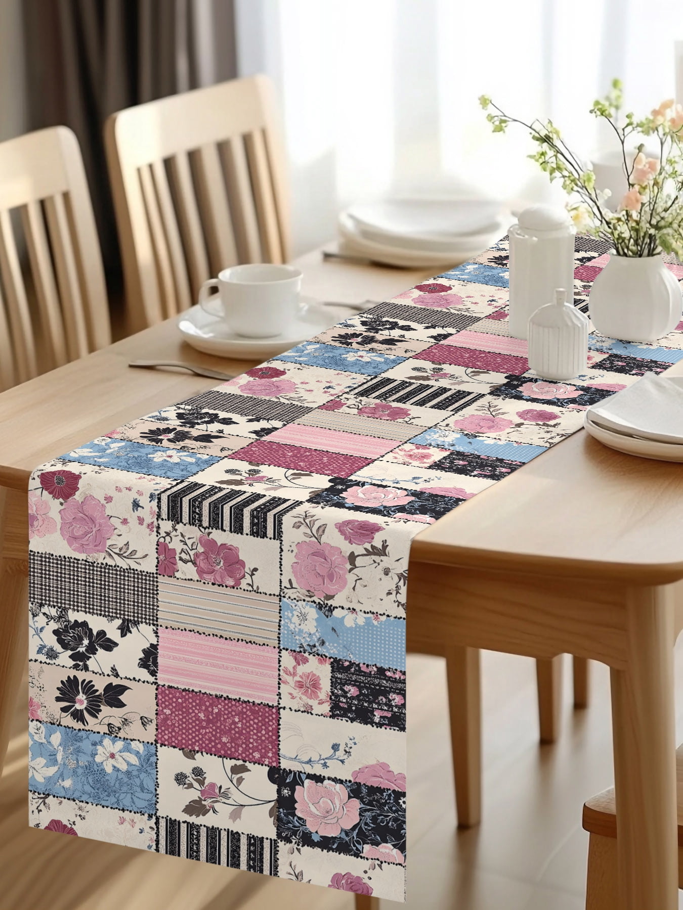 Burlap Table Runner 48 Inches Long, Pastoral Style Farmhouse Flowers ...