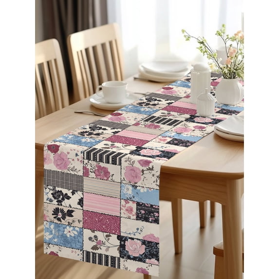 Burlap Table Runner 48 Inches Long, Pastoral Style Farmhouse Flowers ...