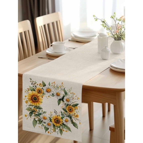 Burlap Table Runner 48 Inches Long, Pastoral Sunflower Daisy Garland ...