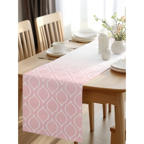 Burlap Table Runner 48 Inches Long, Pink Gradient White Grid Geometric ...
