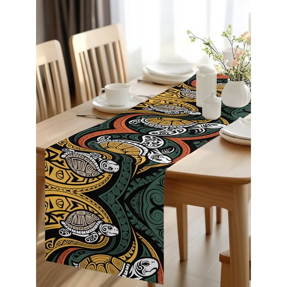 Burlap Table Runner 48 Inches Long, Polynesia Sea Turtle Non-Slip ...
