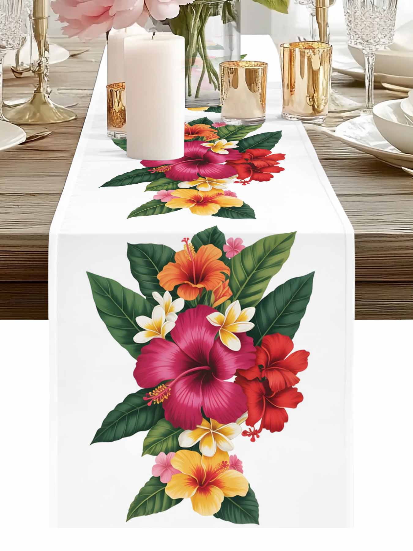 Burlap Table Runner 48 Inches Long, Puerto Rico Watercolor Hibiscus ...