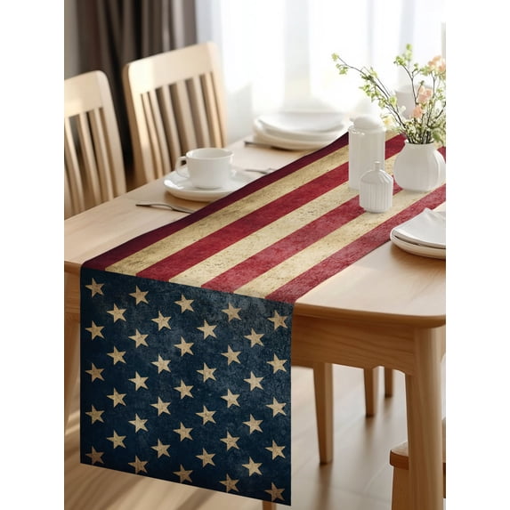Burlap Table Runner 48 Inches Long, Retro American Flag Non-Slip ...