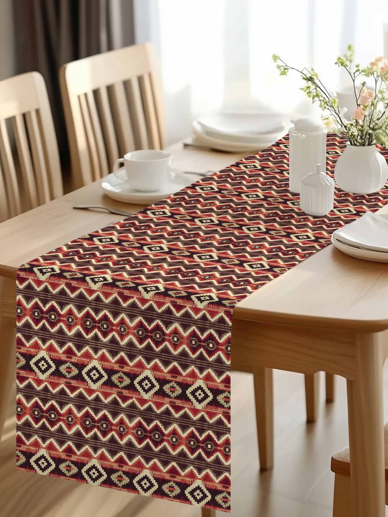 Burlap Table Runner 48 Inches Long, Retro Bohemian Stripes Non-Slip ...