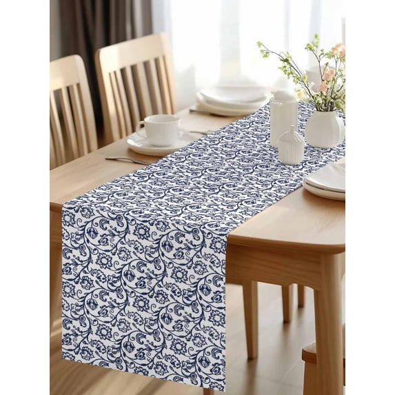 Burlap Table Runner 48 Inches Long, Retro Country Flower Vines Non-Slip ...