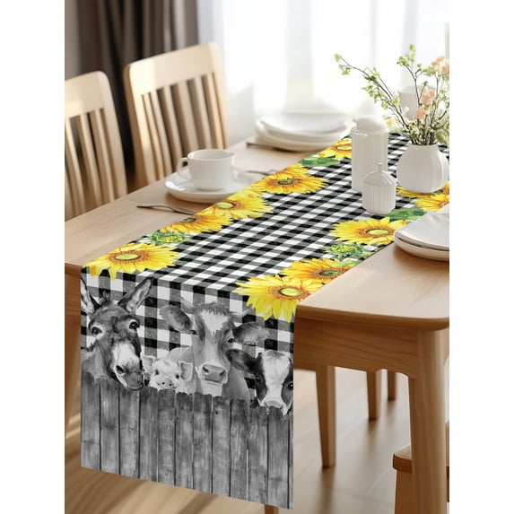 Burlap Table Runner 48 Inches Long, Retro Donkeys Pigs Cows Non-Slip ...