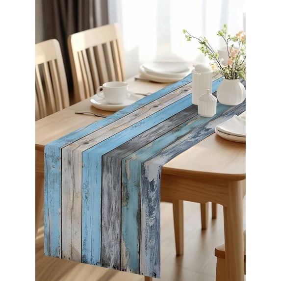 Burlap Table Runner 48 Inches Long, Retro Farm Wood Board Non-Slip ...