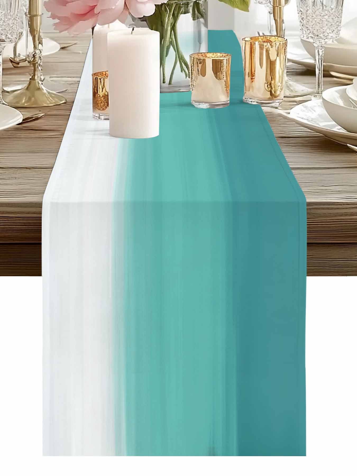 Burlap Table Runner 48 Inches Long, Retro Modern Teal Gray Ombre Non ...