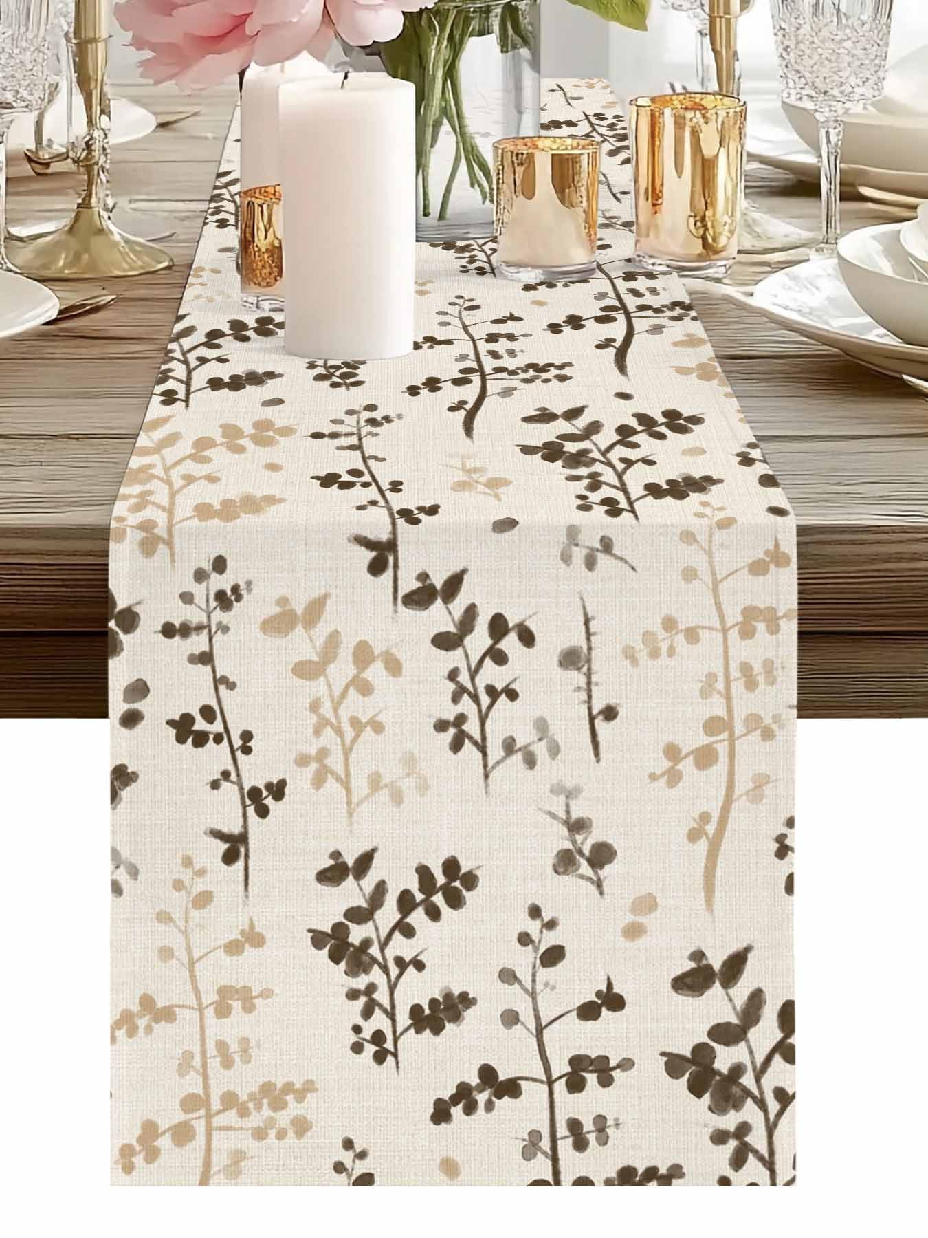 Burlap Table Runner 48 Inches Long, Retro Spring Khaki Color Brown ...