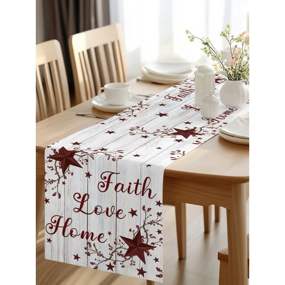 Burlap Table Runner 48 Inches Long, Retro Stars Faith Love Home Non ...