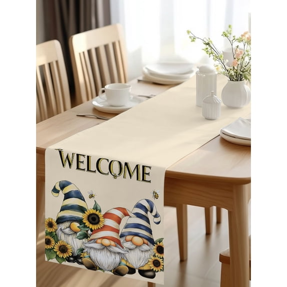 Burlap Table Runner 48 Inches Long, Retro Summer Sunflower Dwarf Bee ...