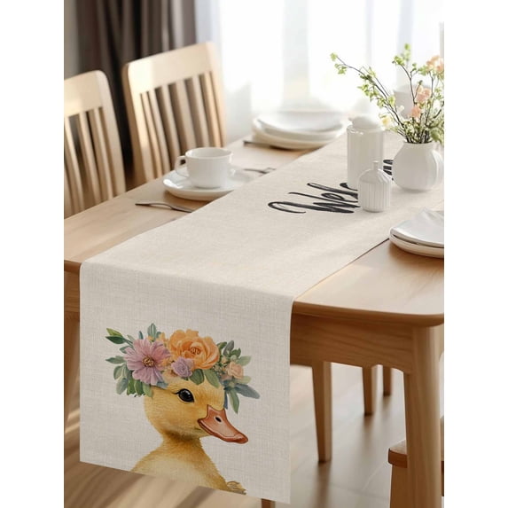 Burlap Table Runner 48 Inches Long, Retro Yellow Duck Flowers Non-Slip ...