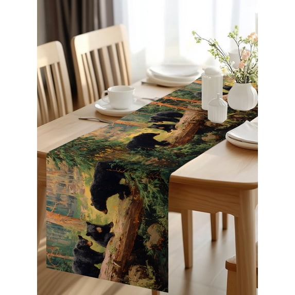 Burlap Table Runner 48 Inches Long, Rustic Black Black Bears Family ...