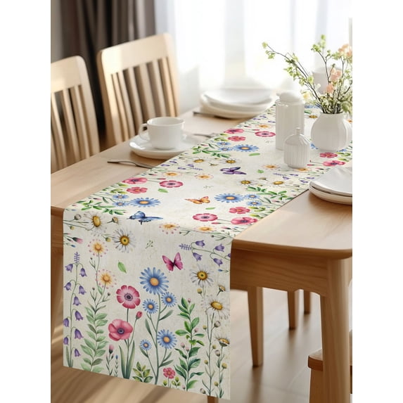 Burlap Table Runner 48 Inches Long, Rustic Colorful Flower Butterfly ...
