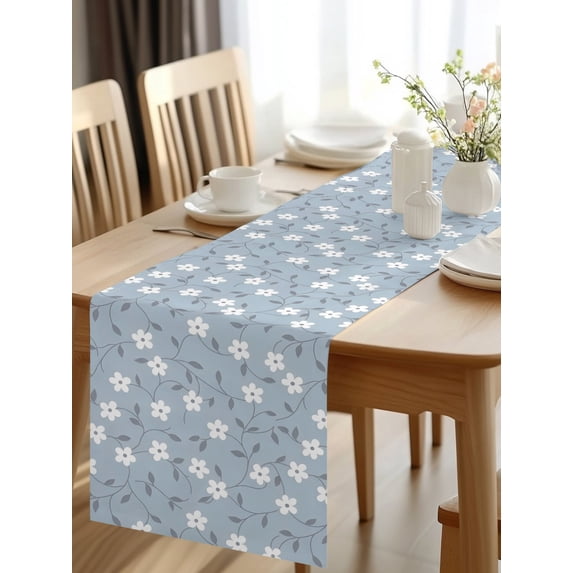 Burlap Table Runner 48 Inches Long, Rustic Flower Leaf Seamless Non ...