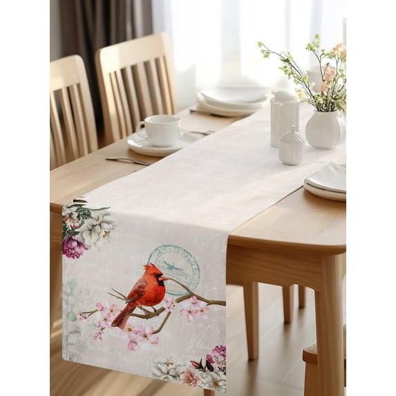 Burlap Table Runner 48 Inches Long, Rustic Red Bird on Tree Branch Non ...