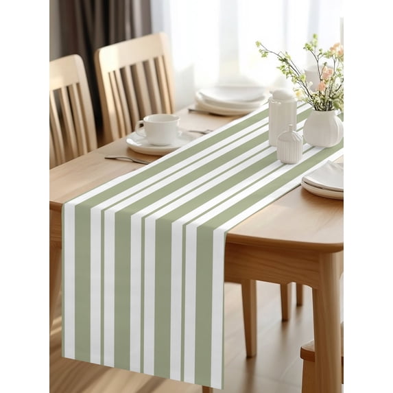 Burlap Table Runner 48 Inches Long, Sage Green Stripe Farm Style Non ...