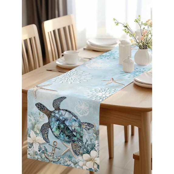 Burlap Table Runner 48 Inches Long, Sea Turtle Starfish Marine Life Non ...