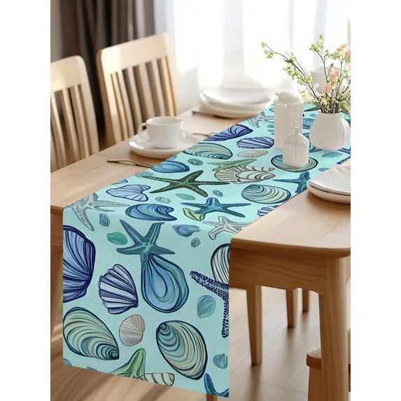 Burlap Table Runner 48 Inches Long, Seaside Cartoon Starfish Conch Non ...