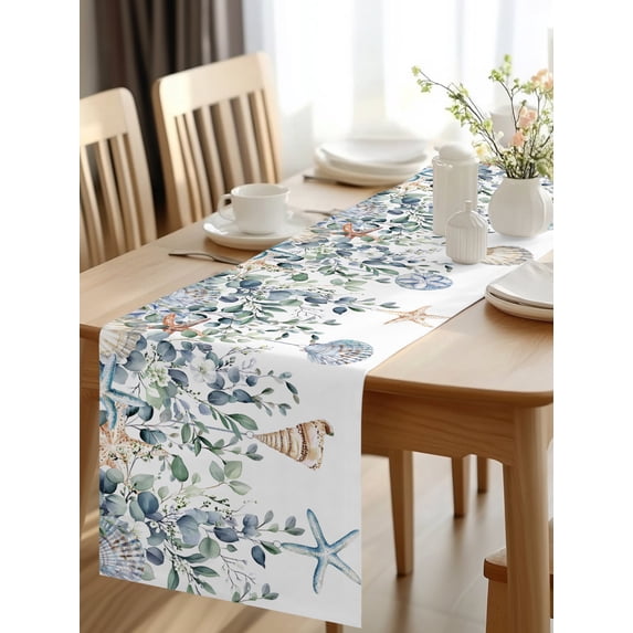 Burlap Table Runner 48 Inches Long, Seaside Farm Eucalyptus Leaves Non ...