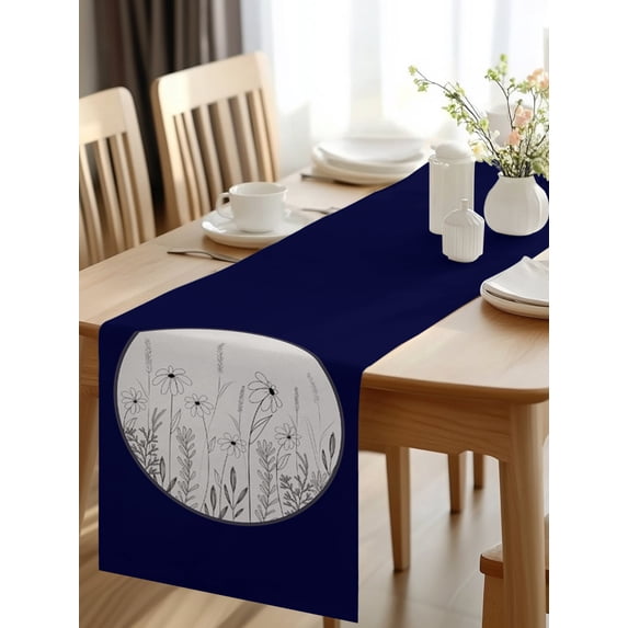 Burlap Table Runner 48 Inches Long, Sketch Flower Botanical Foliage ...