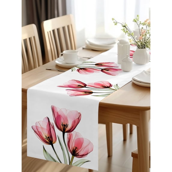 Burlap Table Runner 48 Inches Long, Spring Abstract Pink Tulips Flower ...