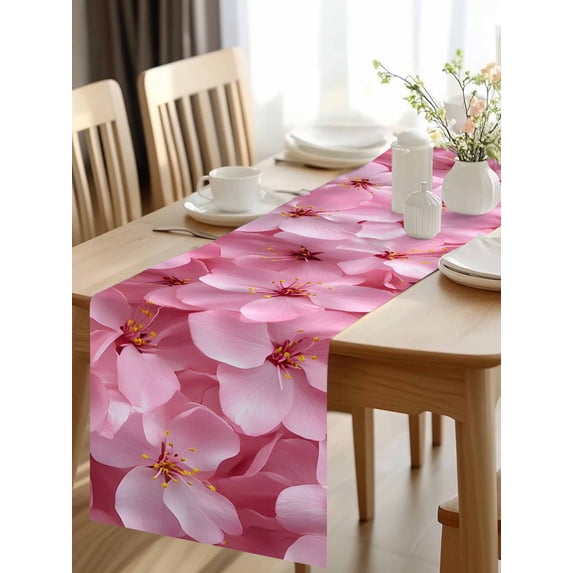 Burlap Table Runner 48 Inches Long, Spring Blossom Floral Seamless Non ...