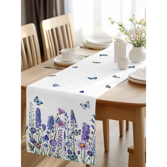 Burlap Table Runner 48 Inches Long, Spring Blossom Flower Leaves Non ...