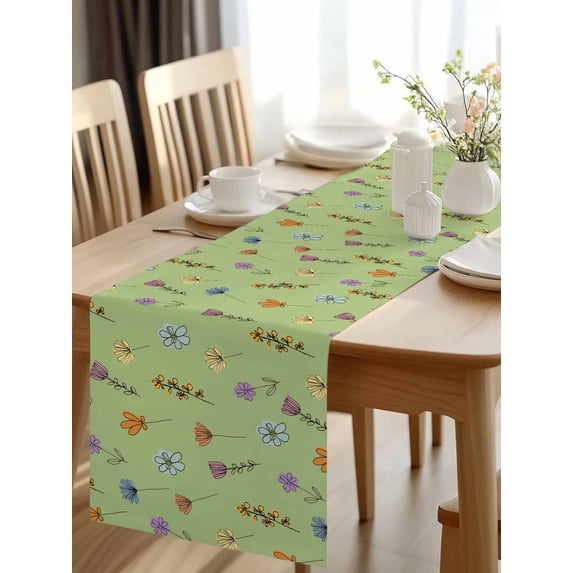 Burlap Table Runner 48 Inches Long, Spring Blossom Flower Sketch Non ...
