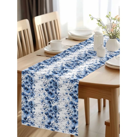 Burlap Table Runner 48 Inches Long, Spring Blue Flower Branches Non ...