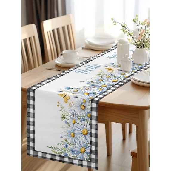 Burlap Table Runner 48 Inches Long, Spring Daisy Flower Butterfly Non ...