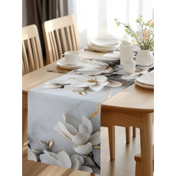 Burlap Table Runner 48 Inches Long, Spring Elegant White Floral Non ...