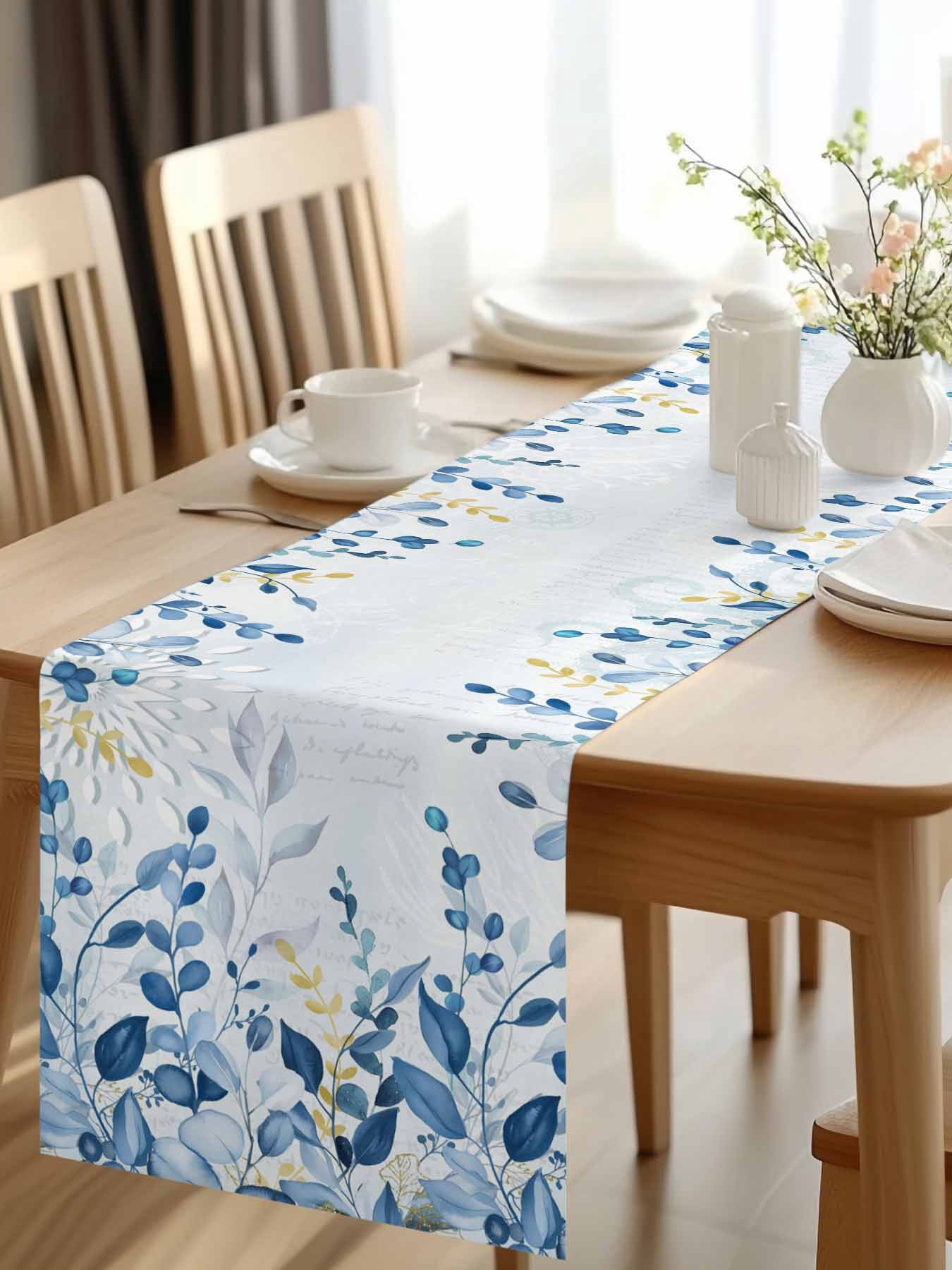 Burlap Table Runner 48 Inches Long, Spring Eucalyptus Leaves Non-Slip ...