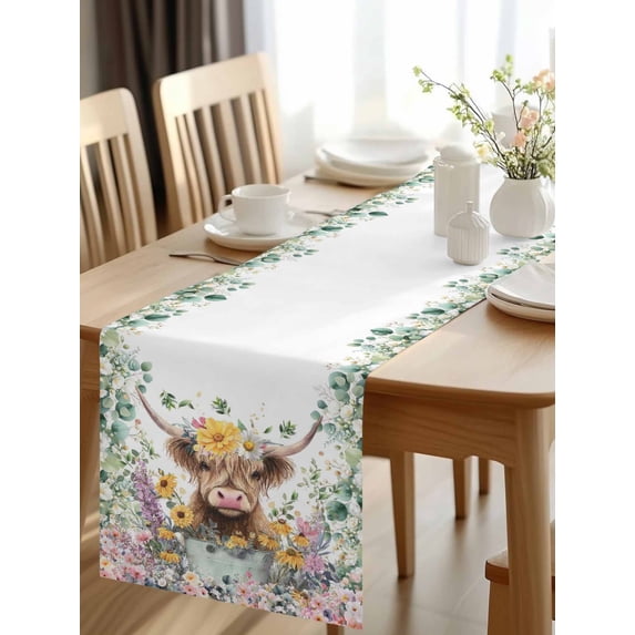 Burlap Table Runner 48 Inches Long, Spring Flower Eucalyptus Leaf Non ...