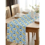 Burlap Table Runner 48 Inches Long, Spring Summer Idyllic Lemon on Blue ...