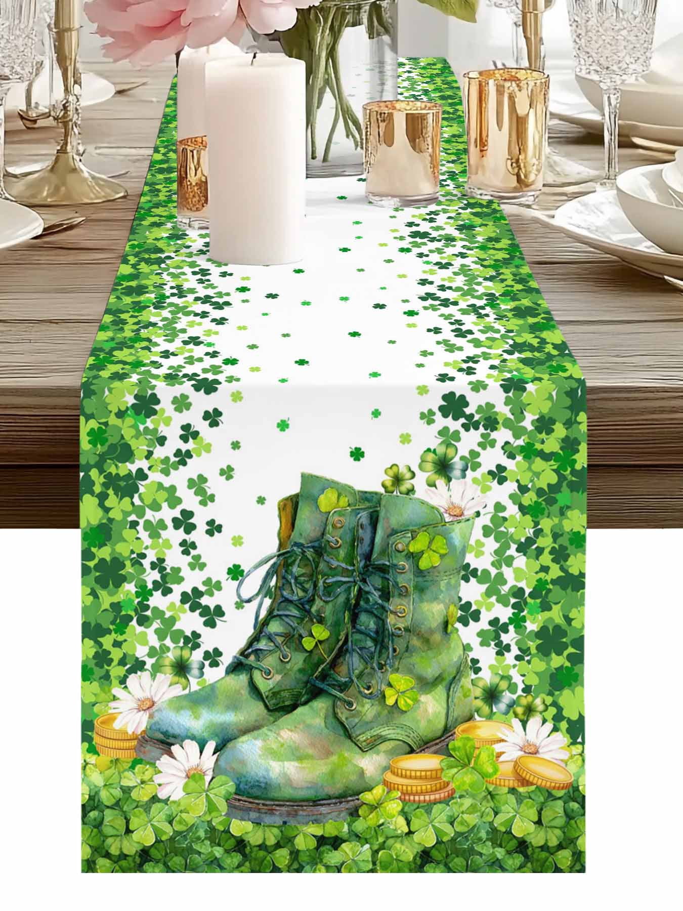 Burlap Table Runner 48 Inches Long, St. Patrick's Day Shamrock Daisy ...