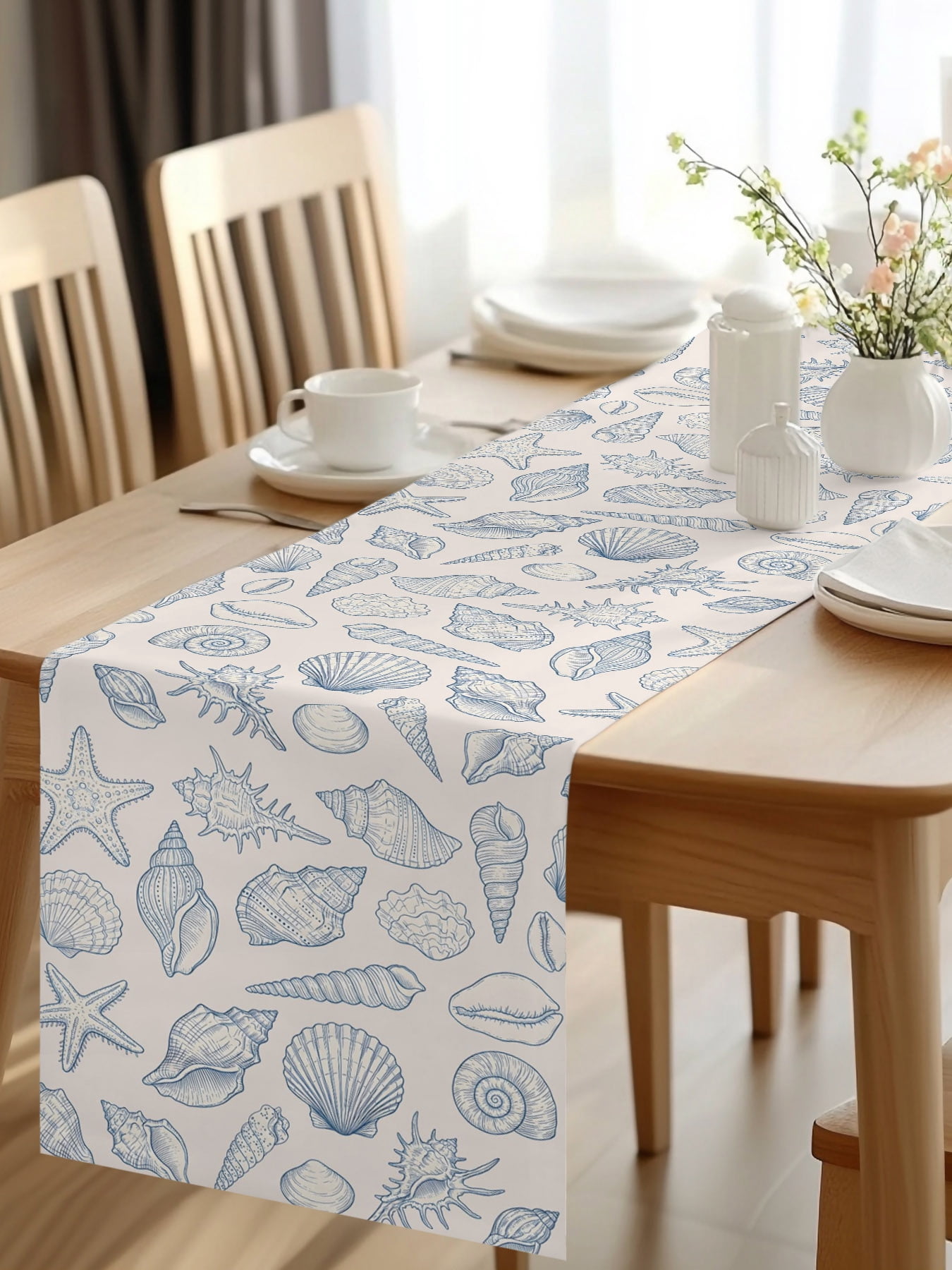 Burlap Table Runner 48 Inches Long, Summer Blue Oceans Shells Sea Stars ...