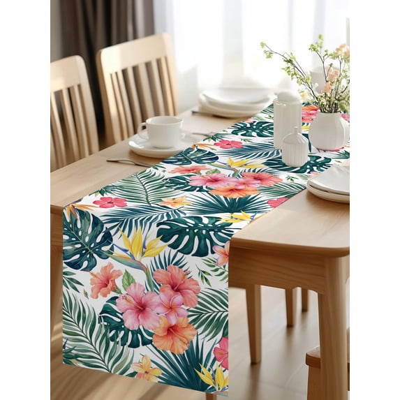 Burlap Table Runner 48 Inches Long, Summer Colorful Hibiscus Flower Non ...