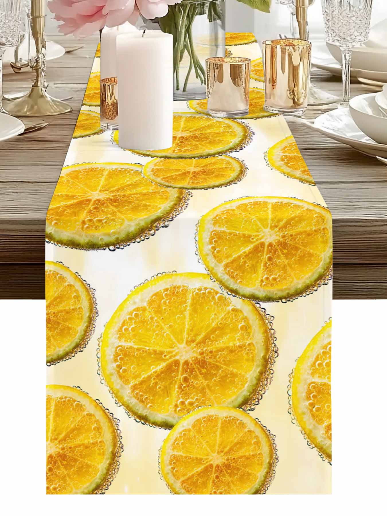 Burlap Table Runner 48 Inches Long, Summer Fruit Lemon Slices Non-Slip ...