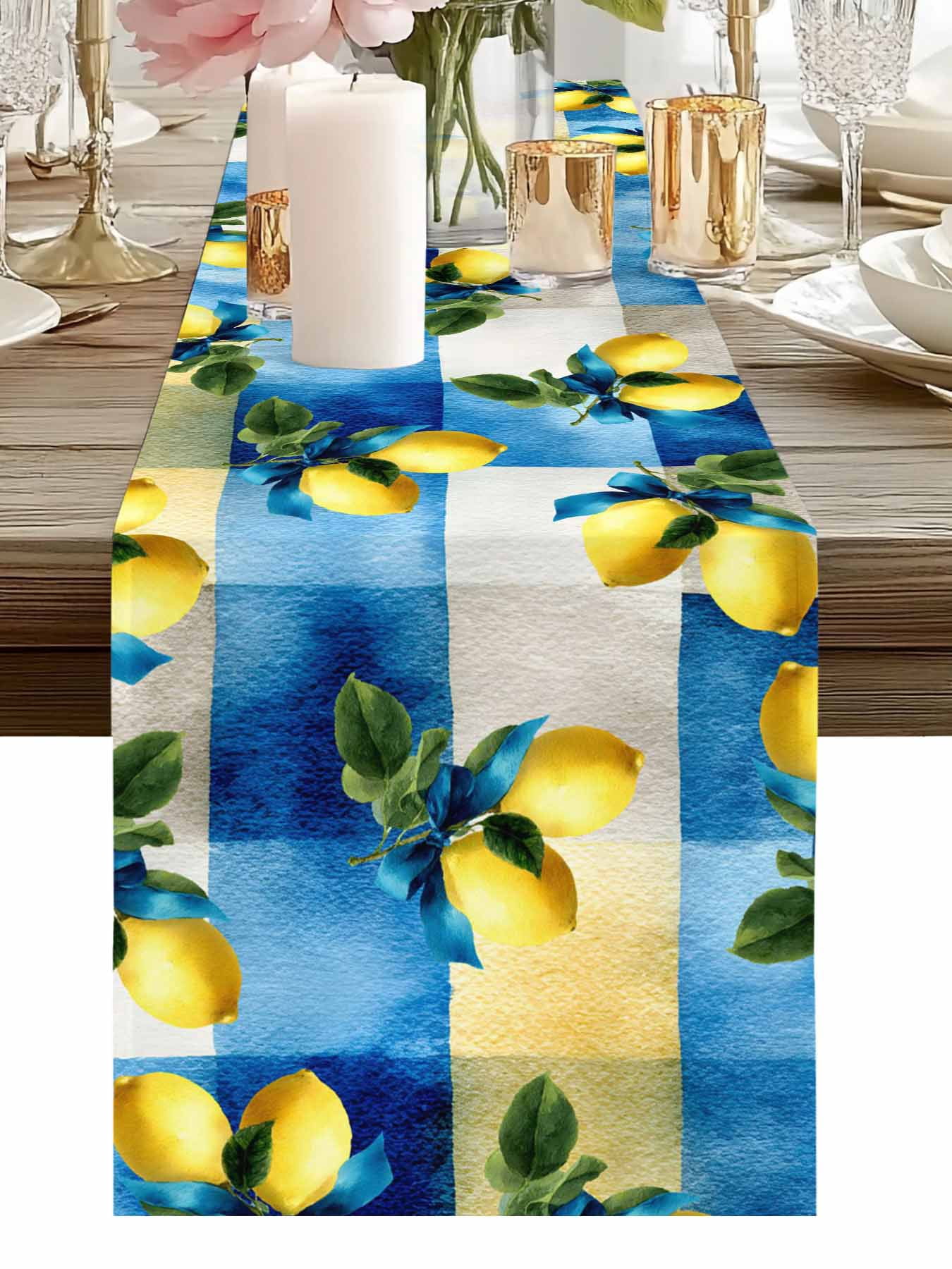 Burlap Table Runner 48 Inches Long, Summer Fruits Lemons Non-Slip ...