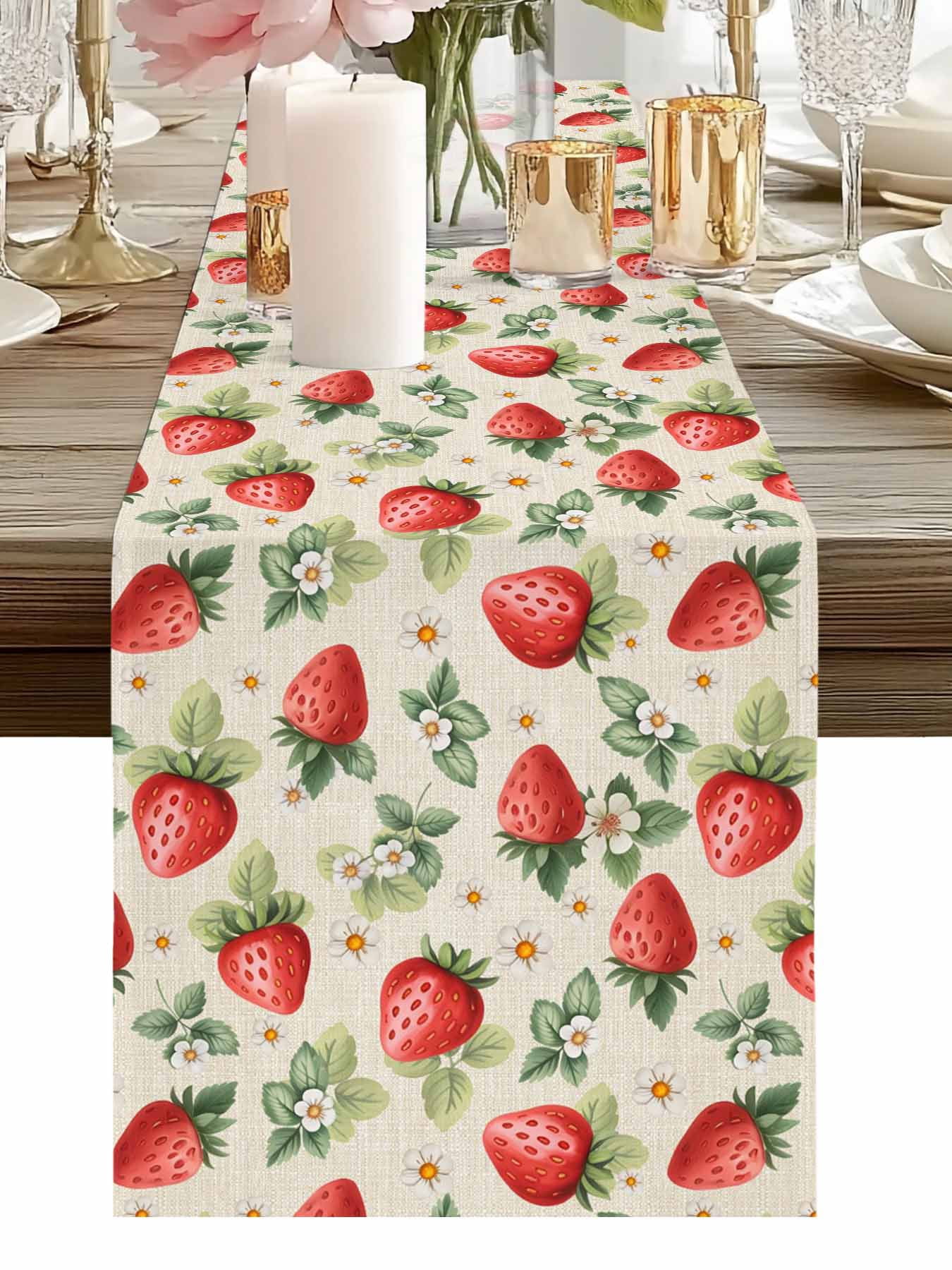 Burlap Table Runner 48 Inches Long, Summer Fruits Strawberries Non-Slip ...