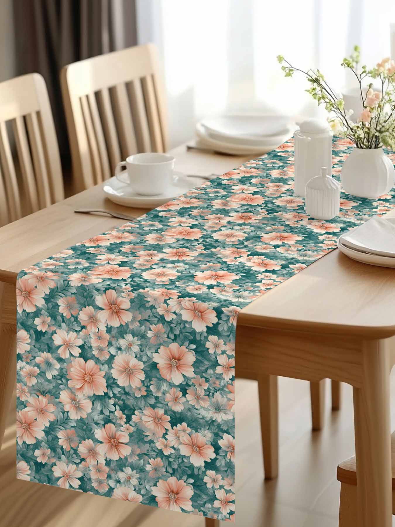 Burlap Table Runner 48 Inches Long, Summer Garden Watercolor Floral Non ...