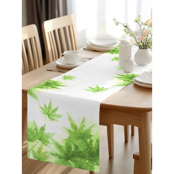 Burlap Table Runner 48 Inches Long, Summer Green Leaves Non-Slip ...