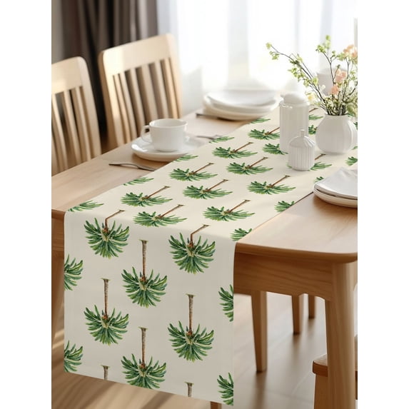 Burlap Table Runner 48 Inches Long, Summer Green Palm Tree on Beige Non ...