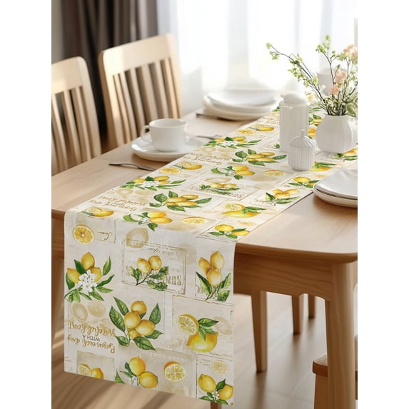 Burlap Table Runner 48 Inches Long, Summer Lemon Leaf Flower Non-Slip ...