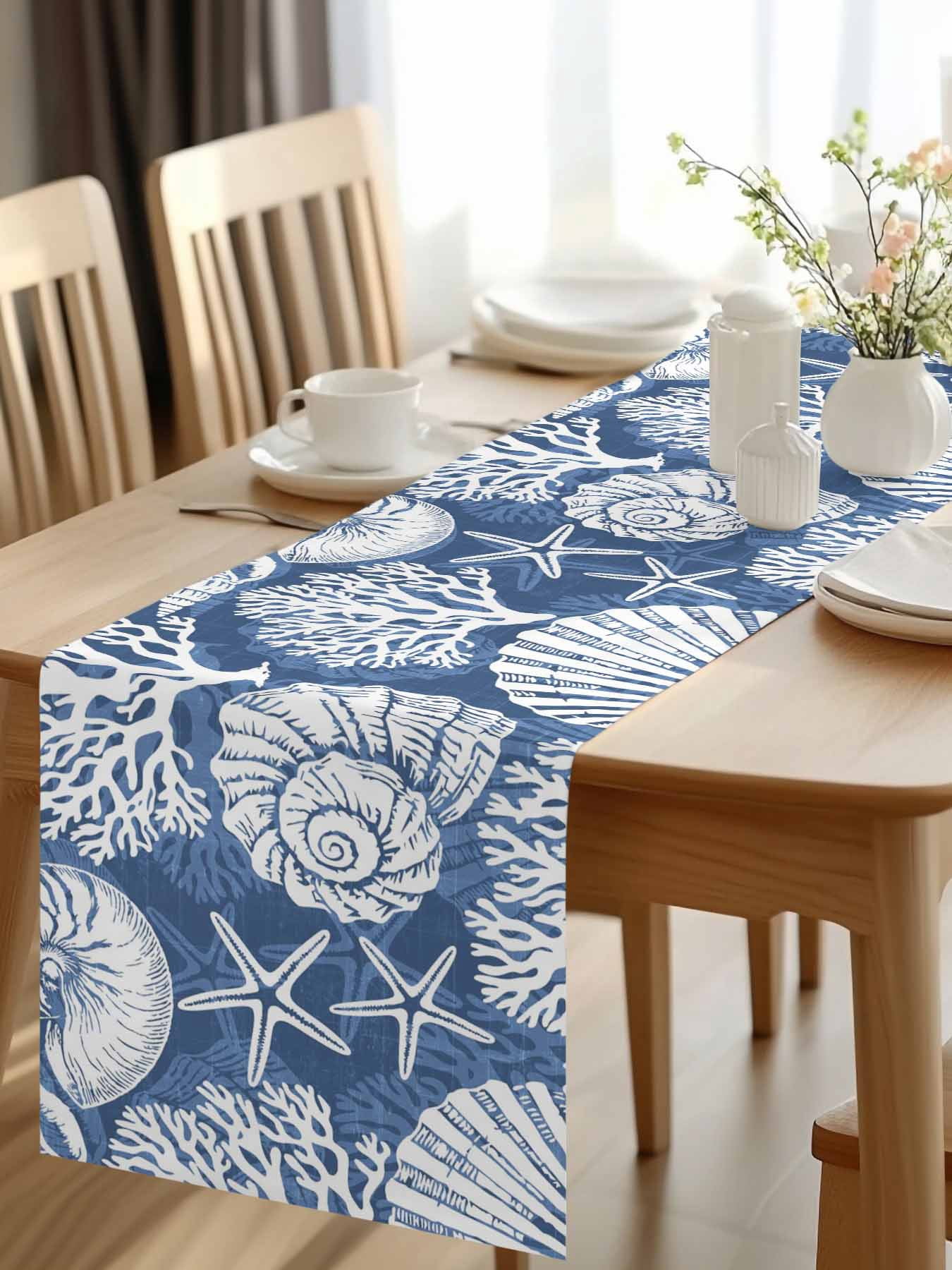 Burlap Table Runner 48 Inches Long, Summer Ocean Starfish Coral Non ...
