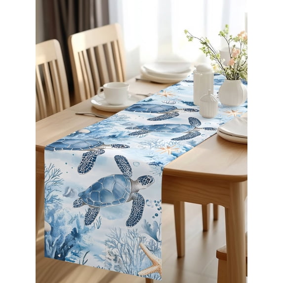 Burlap Table Runner 48 Inches Long, Summer Sea Turtle Blue Ocean Non ...