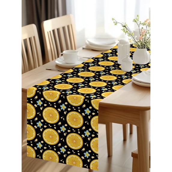 Burlap Table Runner 48 Inches Long, Summer Yellow Lemon on Black Non ...