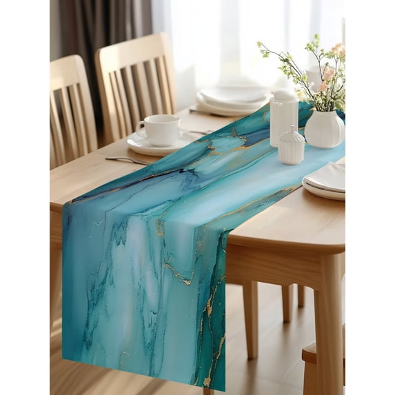 Burlap Table Runner 48 Inches Long, Teal Green Gold Marble Texture Non ...