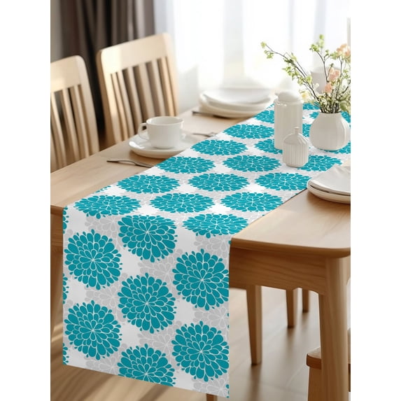 Burlap Table Runner 48 Inches Long, Teal Grey Hydrangea Flower Non-Slip ...